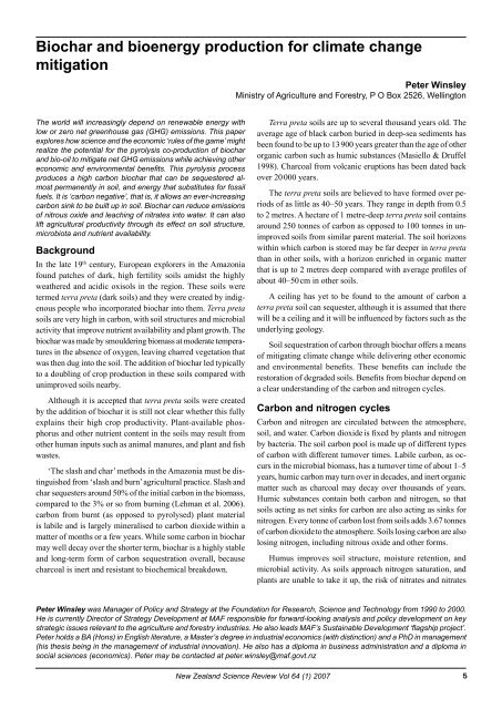 Biochar and bioenergy production for climate change mitigation