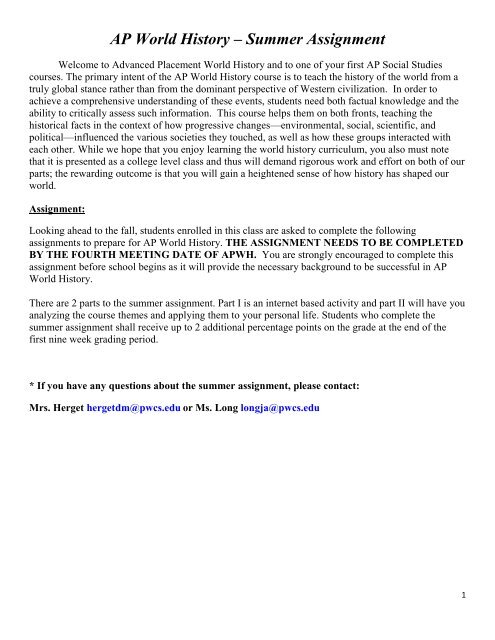 AP World History â Summer Assignment