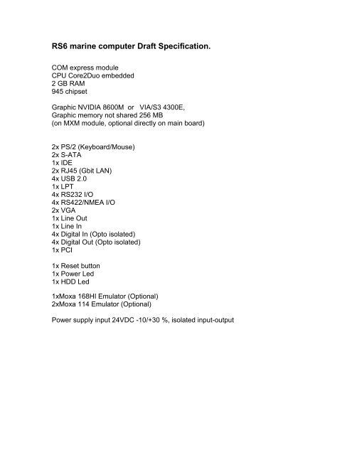 RS6 marine computer Draft Specification.