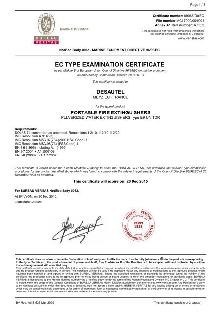 EC TYPE EXAMINATION CERTIFICATE