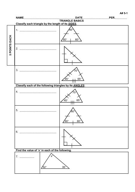 TRIANGLE BASICS Classify each triangle by the ... - Midway ISD TRIANGLE BASICS Classify each triangle by the ... - Midway ISD
