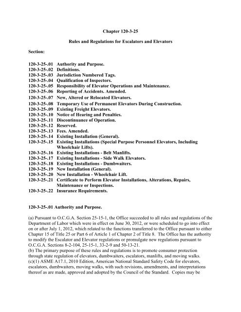 Chapter 120-3-25 Rules and Regulations for Escalators and ...