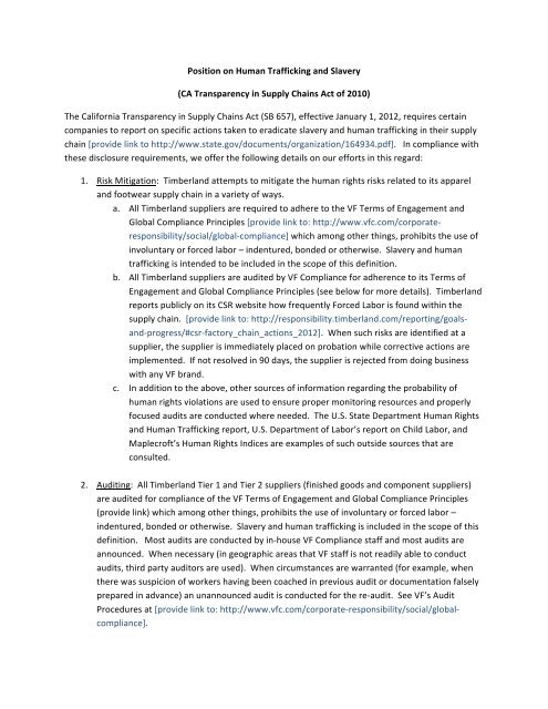 California Transparency in Supply Chain Act of 2010 - Timberland ...