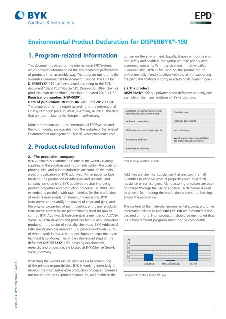 Environmental Product Declaration for DISPERBYKÂ®-190