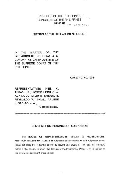 Request for Issuance of Subpoena