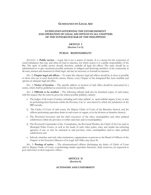 GUIDELINES ON LEGAL AID - Integrated Bar of the Philippines