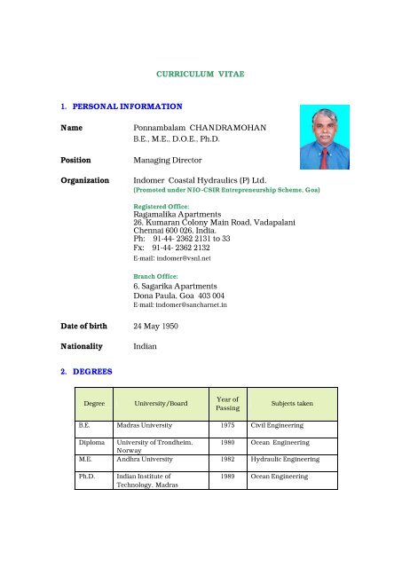 CURRICULUM VITAE 1. PERSONAL INFORMATION Name ...