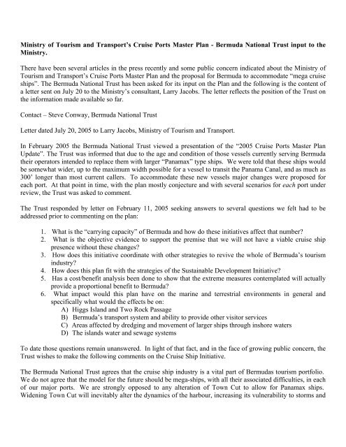 Ministry of Tourism and Transport's Cruise Ports Master Plan ...
