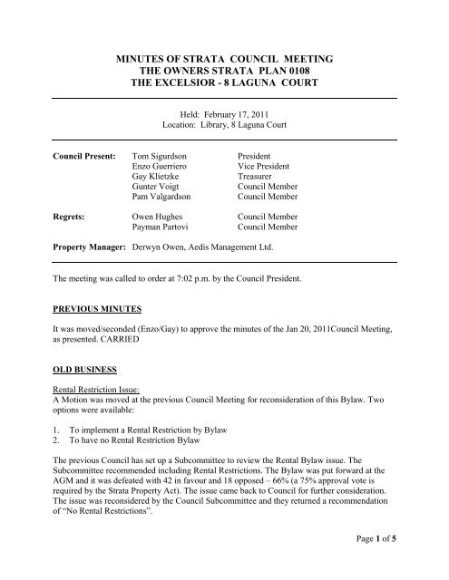 STRATA COUNCIL MEETING MINUTES - Ocean Bay Management