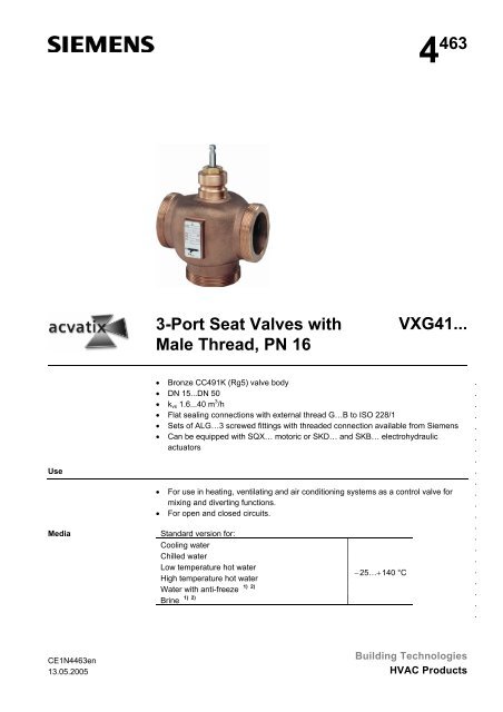 4463 3-Port Seat Valves with Male Thread, PN 16 VXG41...