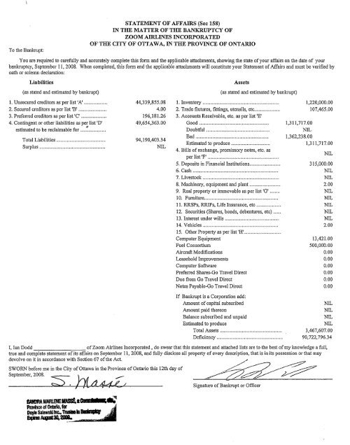 Bankruptcy Statement of Affairs - Doyle Salewski Inc