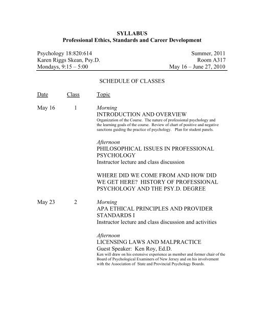 SYLLABUS Professional Ethics, Standards and Career ...