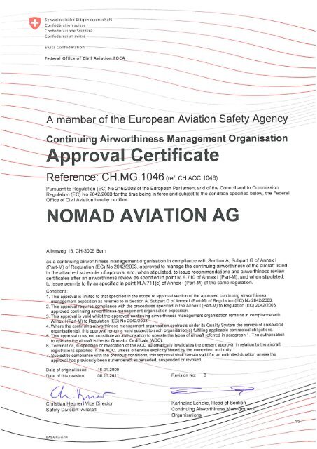 Maintenance Approval Certificate (EASA Part M) - Nomad Aviation Maintenance Approval Certificate (EASA Part M) - Nomad Aviation