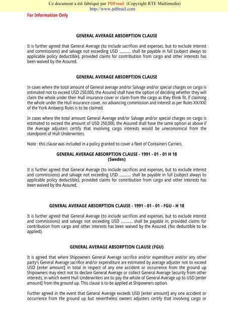 General Average Absorption Clause - Fortunes de mer