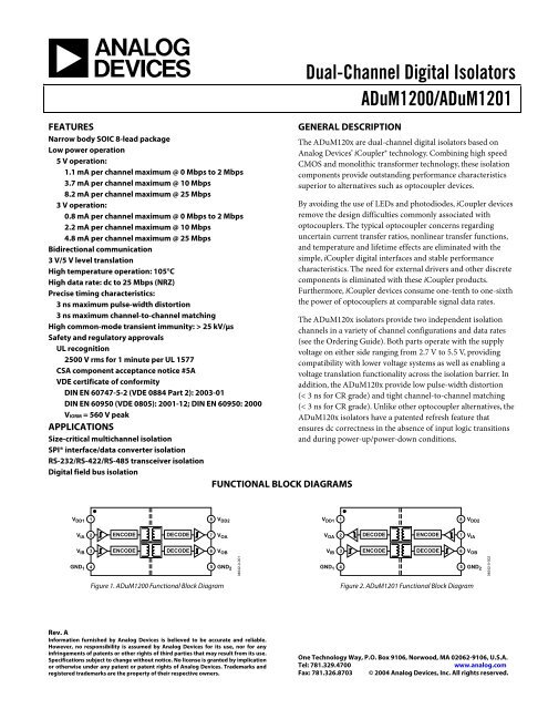 ADuM1200/ADuM1201 Dual-Channel Digital Isolators Data Sheet ...