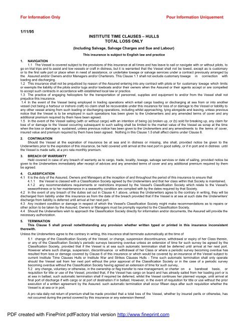 Institute Time Clauses - Fortunes de mer