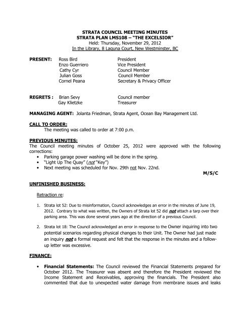 STRATA COUNCIL MEETING MINUTES STRATA PLAN LMS108 ...