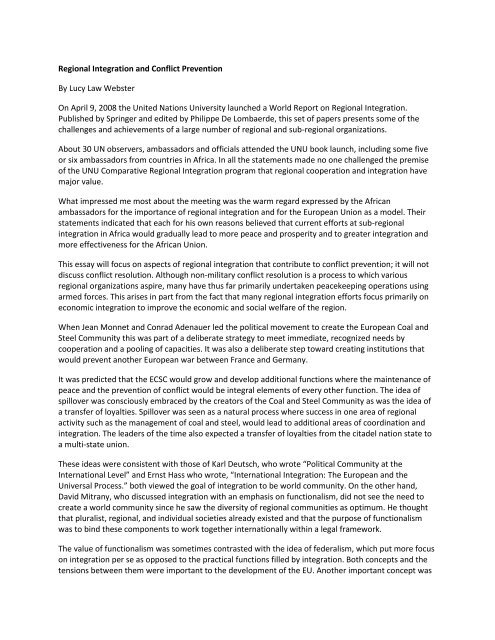 Regional Integration and Conflict Prevention - Citizens for Global ...