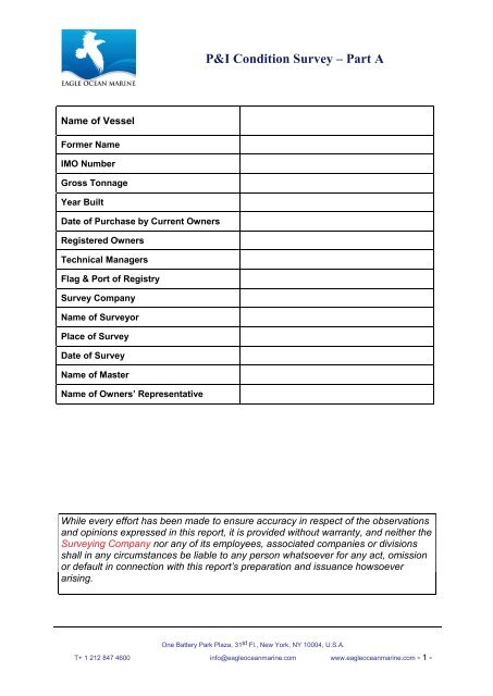 P&I Survey Form - Part A - Eagle Ocean Marine