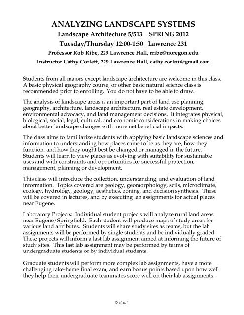 Analyzing Land Systems - Landscape Architecture Analyzing Land Systems - Landscape Architecture