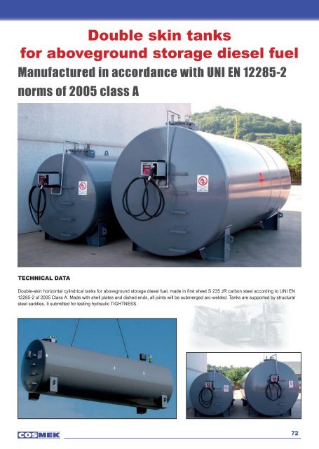 Double skin tanks for aboveground storage diesel fuel - Cosmek