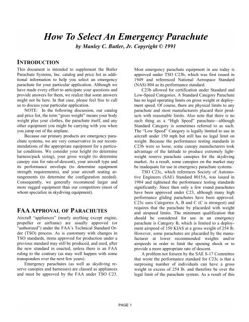 How To Select An Emergency Parachute - Butler Parachute Systems ...