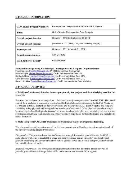 Suggested Format for Semi-Annual Progress Report: - North Pacific ...