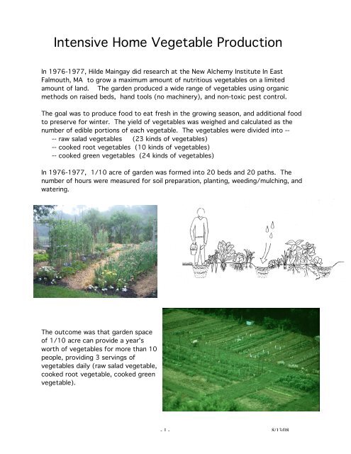 Intensive Home Vegetable Production - New Alchemy Institute