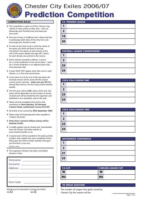 Competition Form - Chester Football Club