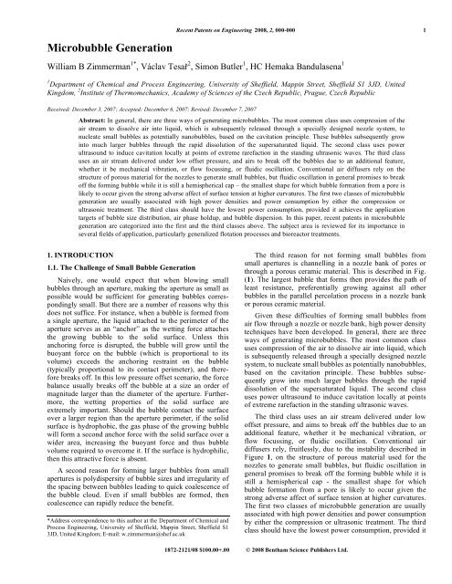Microbubble Generation - University of Sheffield