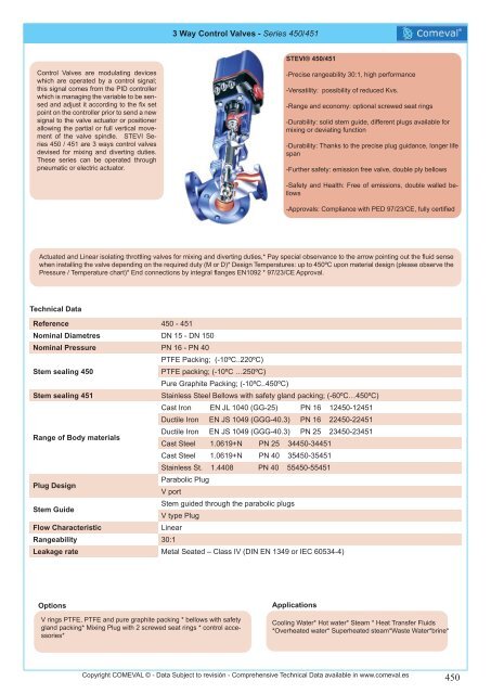 3 Way Control Valves - Series 450/451 - COMEVAL