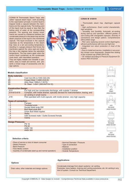 Thermostatic Steam Traps - Series CONAÂ® M 610-619 - COMEVAL