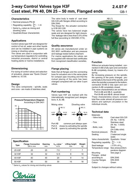 3-way control valves type H3F of cast steel, PN 40, DN ... - COMEVAL