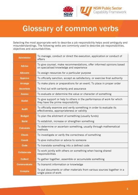 Glossary of Verbs - NSW Public Sector Capability Framework