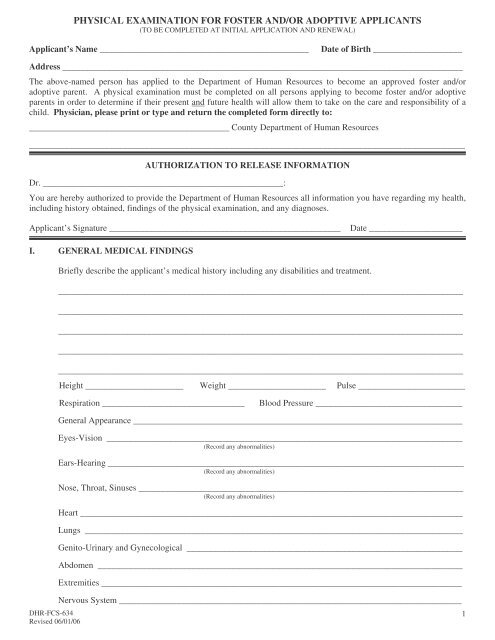 physical examination for foster and/or adoptive applicants - Alabama ...