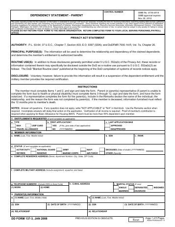 DD Form 137-6, Dependency Statement - Full Time Student 21 - 22 ...