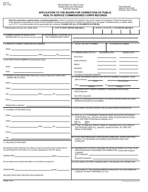 Form PHS-6190, Application to the Board for Correction of Public ...
