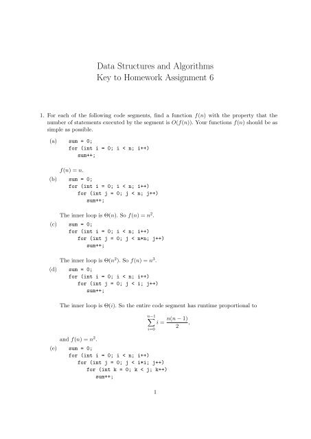 Data Structures And Algorithms Key To Homework Assignment 6