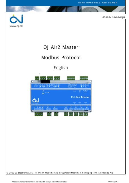 Modbus Protocol OJ Air2 Master - Holland Ventilatie Groep