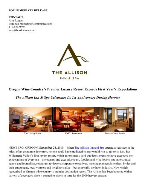 Oregon Wine Country's Premier Luxury Resort ... - Allison Inn & Spa