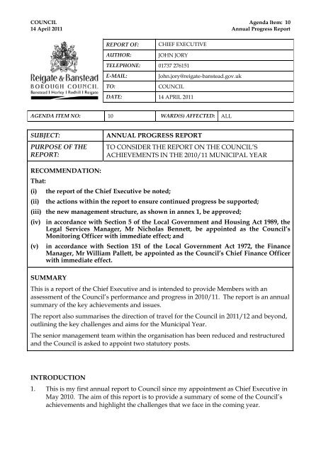 Annual Progress Report - Reigate and Banstead Borough Council