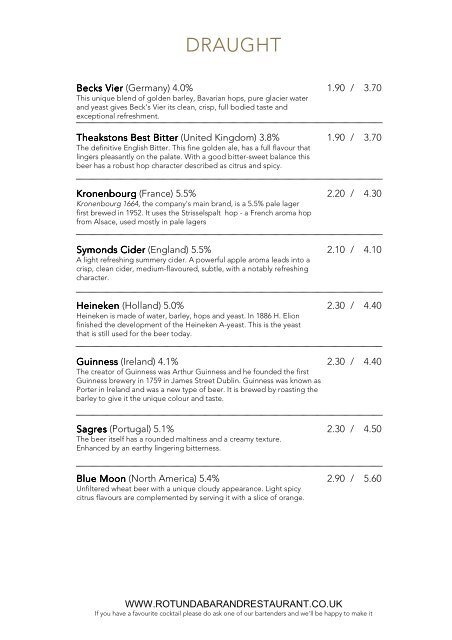 Drinks & Cocktail List PDF - Rotunda