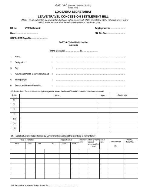 Leave travel concession settlement bill