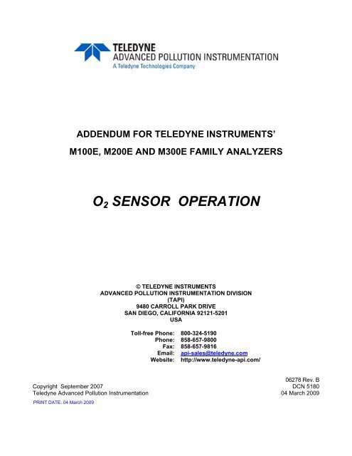 addendum for teledyne instruments' m100e, m200e ... - Teledyne API