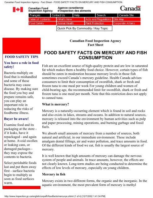 FOOD SAFETY FACTS ON MERCURY AND FISH ... - RST2