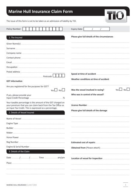Marine Hull Insurance Claim Form - TIO
