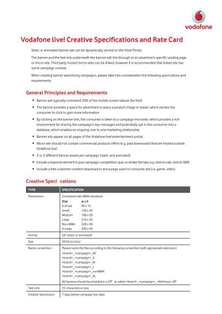 Creative Specifications and Rate Card