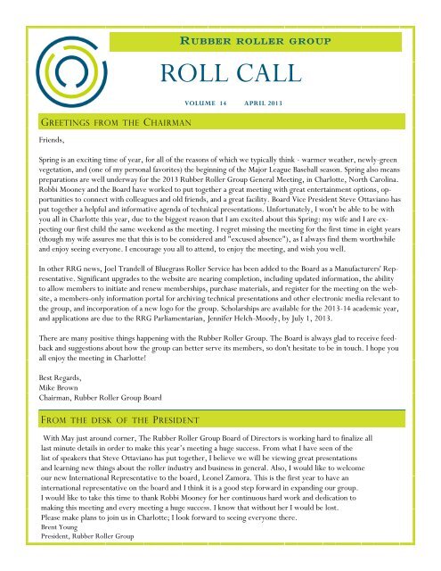 Roll Call Newsletter - Rubber Roller Group