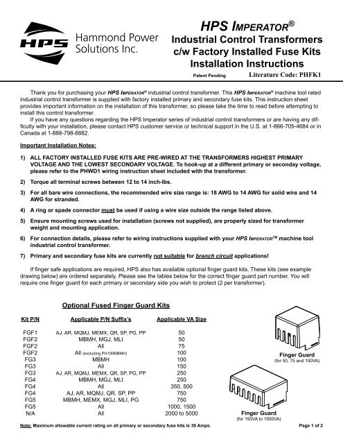 Factory Installed Fuse Kits Installation Instructions - Hammond ...
