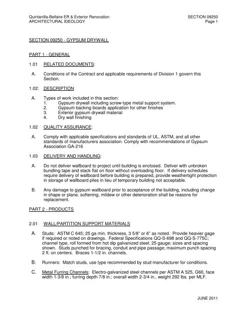 SECTION 09250 - C.A. Walker Construction